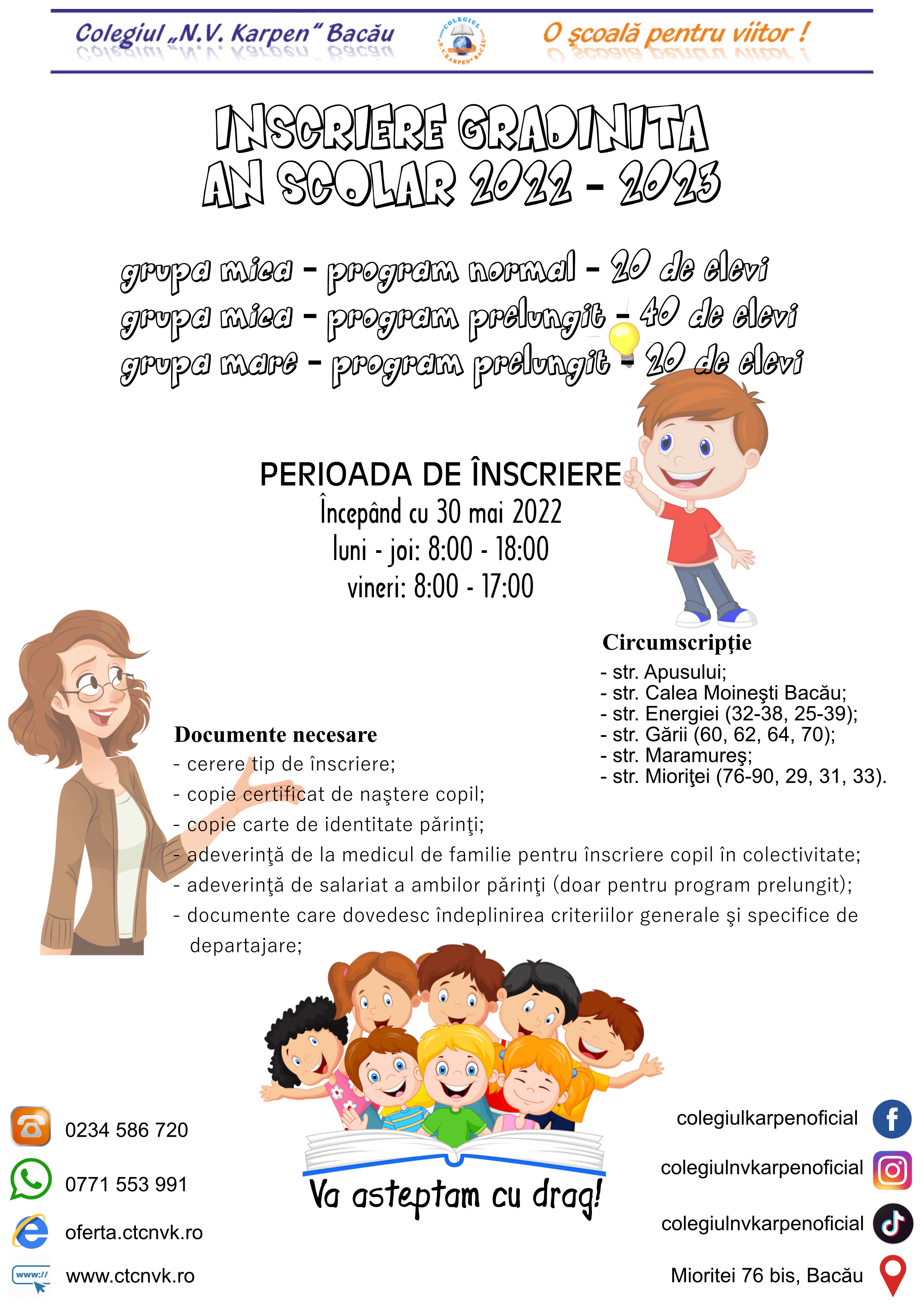 Inscriere gradinita - Oferta Educațională Colegiul NV Karpen